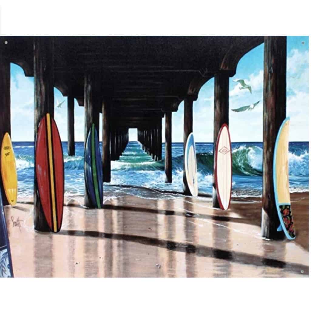 Pier Surfboard Tin Beach Sign - Coastal Cheryl