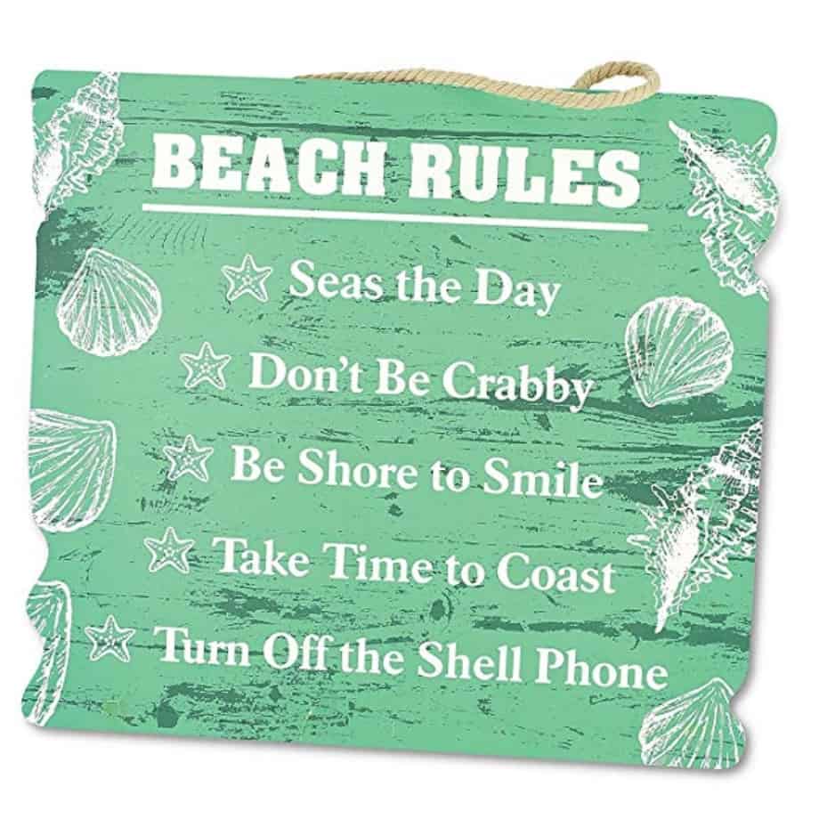 Wooden Style Beach Rules Sign - Coastal Cheryl